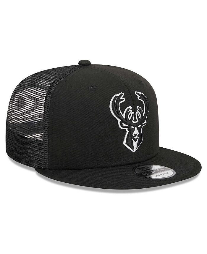 New Era Men's Black Milwaukee Bucks Evergreen 9FIFTY Trucker Snapback ...