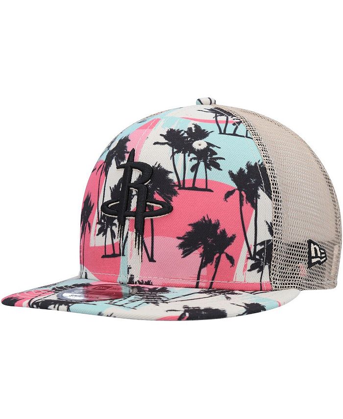 New Era Men's Cream Houston Rockets Palm Trees 9FIFTY Trucker Snapback ...