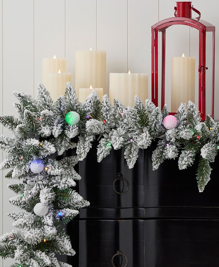 Seasonal Snow Kissed Pine 9' Pre-Lit Flocked PVC Tips Garland with 180 ...