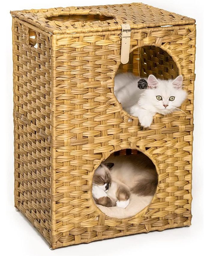 Robotime Cat House - Wicker Cat Bed for Indoor Cats - Woven Rattan Cat ...