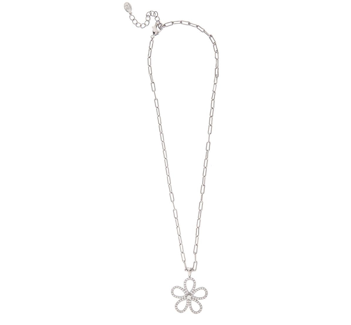 Click here for Rhodium Cubic Zirconia Flower Pendant Necklace - S... prices