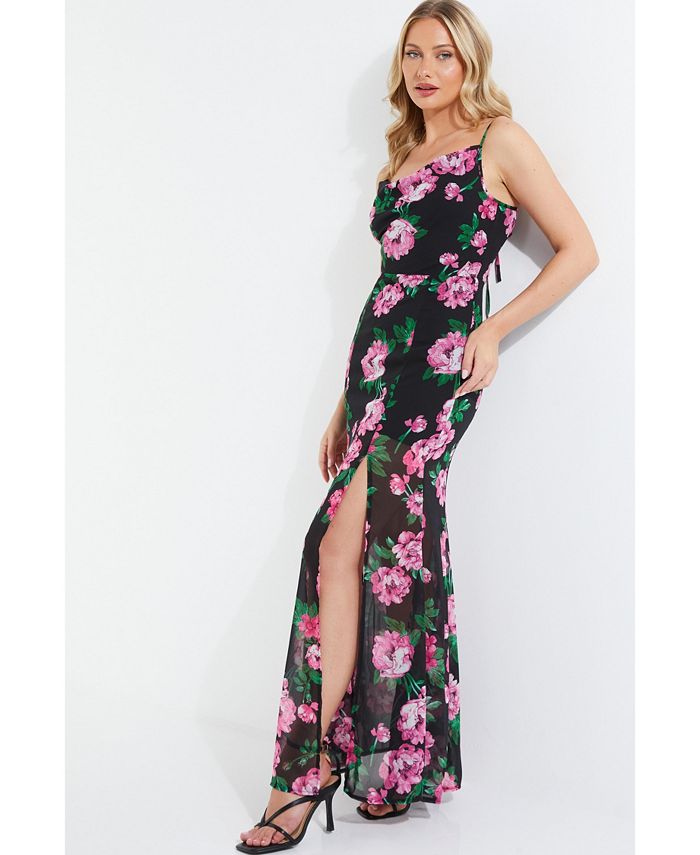 QUIZ Women's Chiffon Floral Cowl Neck Maxi Dress - Macy's