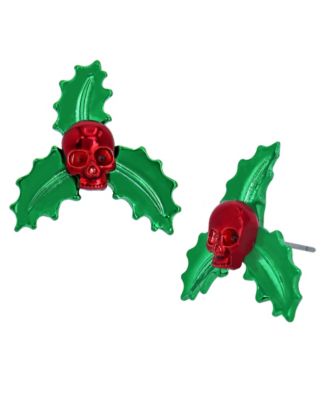 Betsey Johnson Green Mistletoe Stud Earrings - Macy's