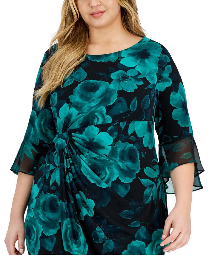 Connected Plus Size Side-Ruched Ruffled-Sleeve Dress - Macy's