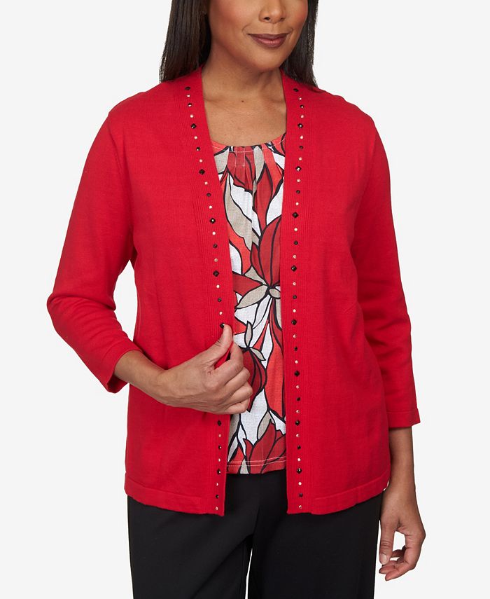 Alfred Dunner Women's Park Place Stained Glass Pleat Neck Two in One Sweater - Macy's