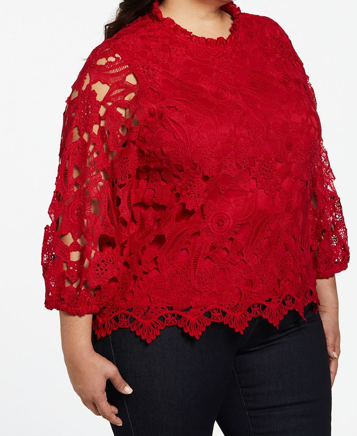 ELLA Rafaella Plus Size 3/4 Sleeve Lace Top - Macy's