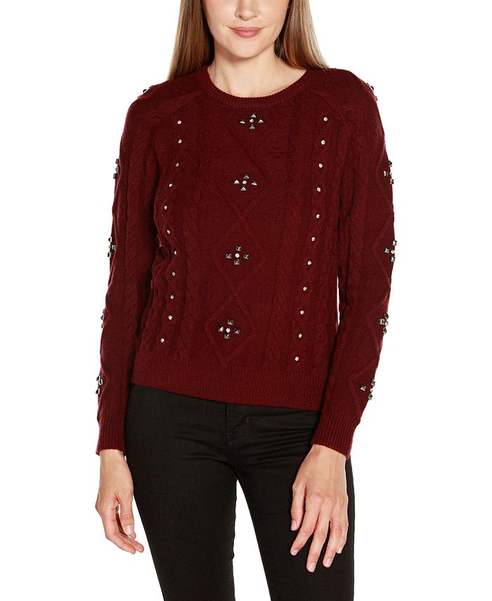 Belldini Black Label Women's Embellished Cable Knit Sweater - Macy's
