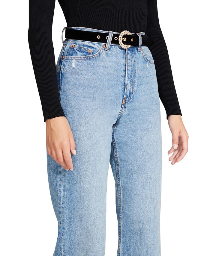 Steve Madden Women's Embellished-Buckle Velvet Belt - Macy's