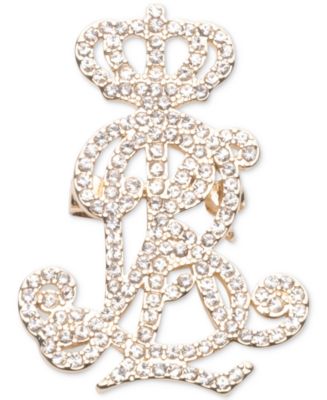Lauren Ralph Lauren Gold-Tone Pavé Crowned Script Logo Pin - Macy's