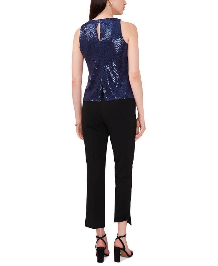 MSK Petite Sequin Sleeveless Round-Neck Keyhole Top - Macy's