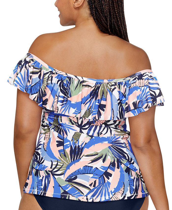 Raisins Curve Trendy Plus Size Tortuga Ruffled Off-The-Shoulder Tankini ...