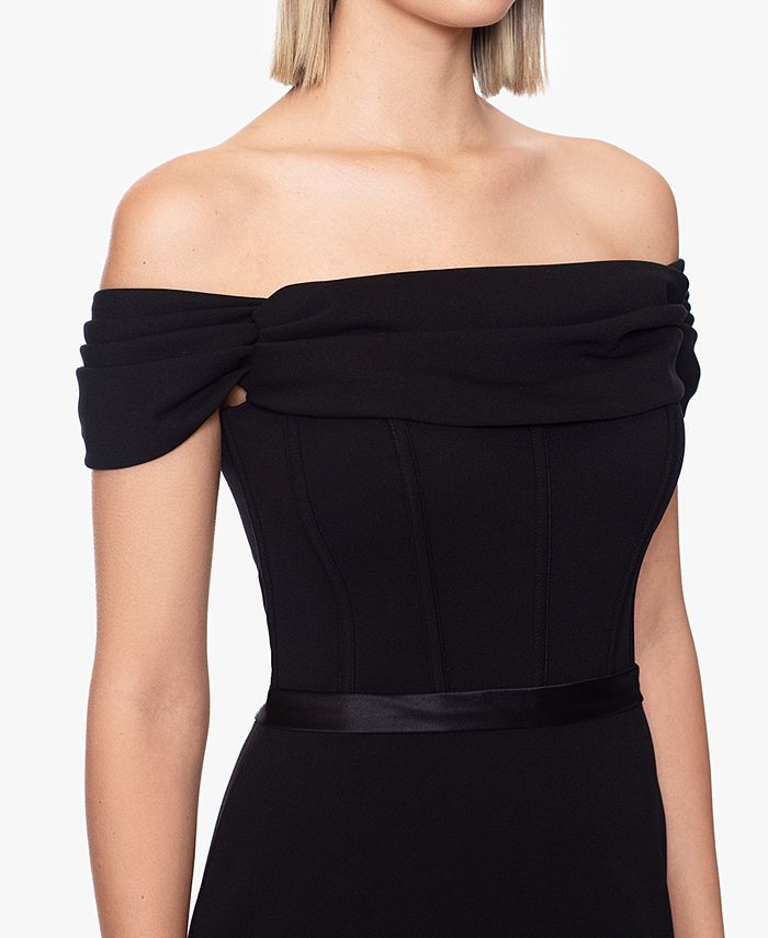 Betsy & Adam Women's Off-The-Shoulder Scuba Crepe Gown - Macy's