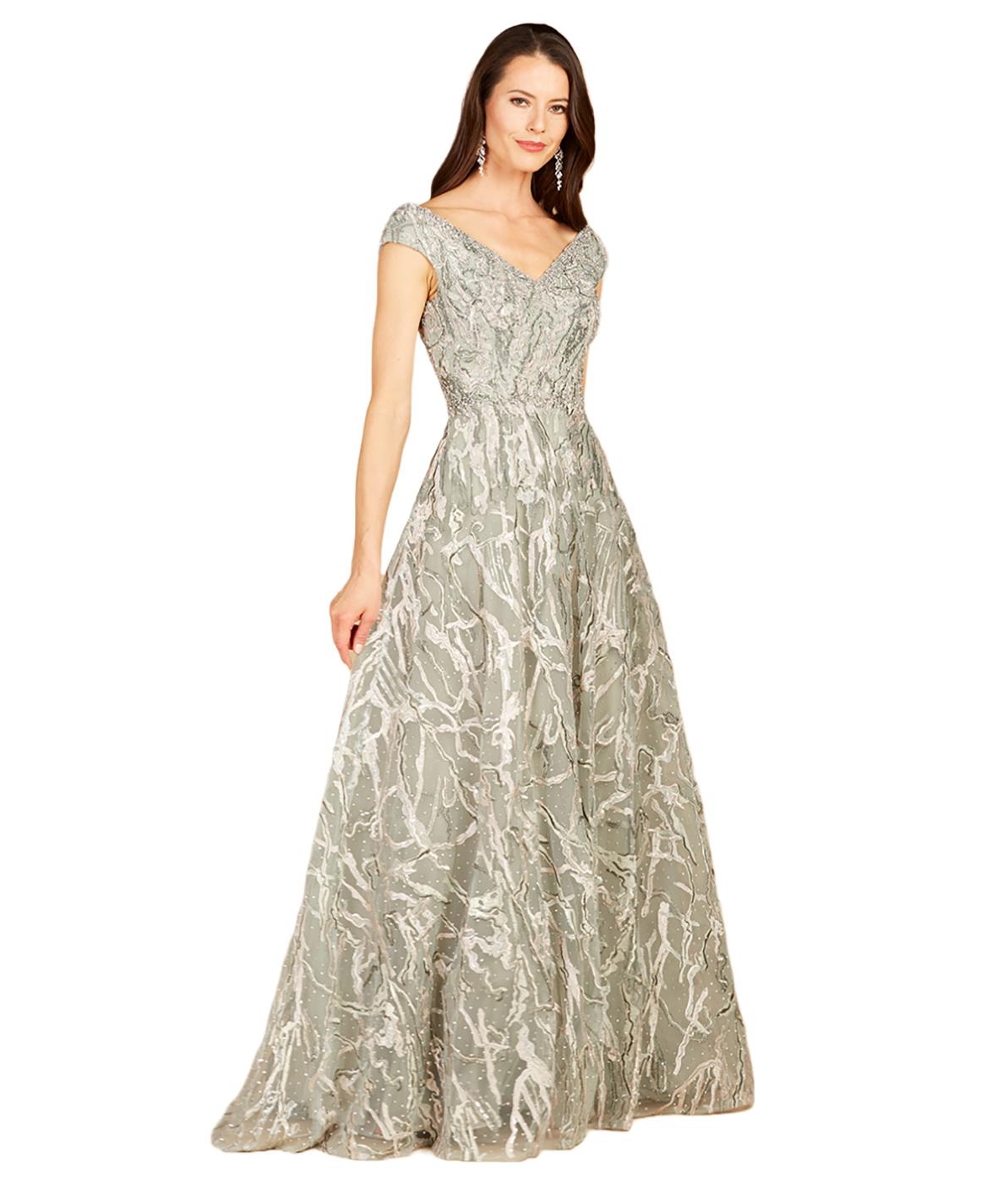 Lara Cap Sleeve Ball Gown In Green Lava | ModeSens
