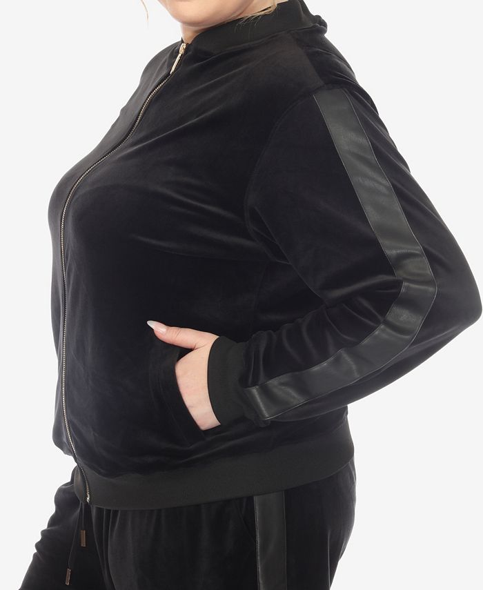 White Mark Plus Size Faux Leather Stripe Velour 2 Piece Tracksuit Set ...