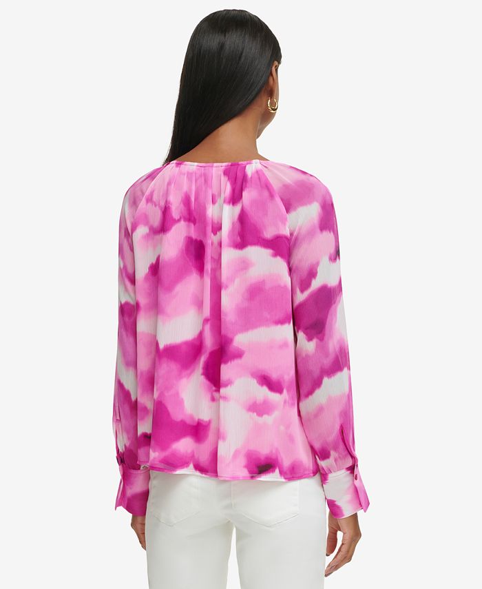 Calvin Klein Womens Long Sleeve Printed V Neck Blouse Macys