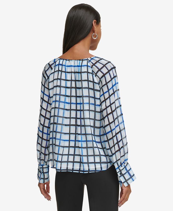 Calvin Klein Womens Long Sleeve Printed V Neck Blouse Macys