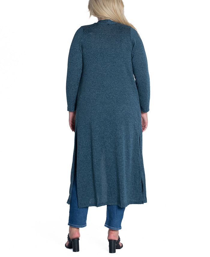 24seven Comfort Apparel Plus Size Long Duster Open Front Knit Cardigan ...