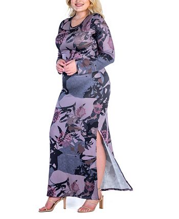 24seven Comfort Apparel Plus Size Long Sleeve Side Slit Maxi Dress - Macy's