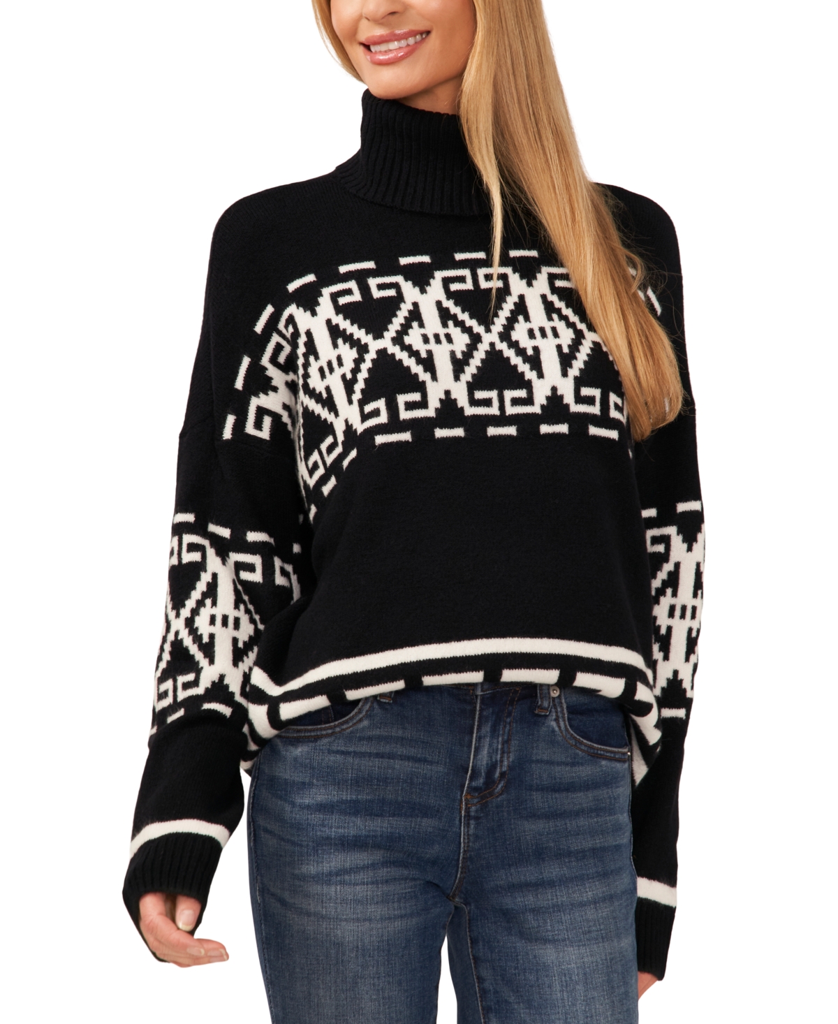 Click here for CeCe Womens Fair Isle Long Sleeve Turtleneck Sweat... prices