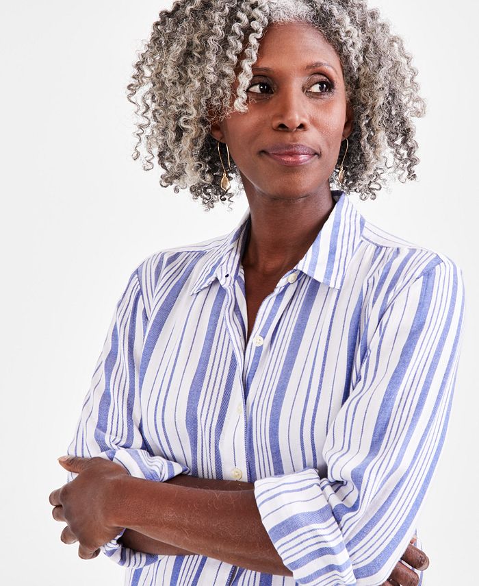 Style & Co Women's Stripe Boyfriend Tunic Shirt, Created for Macy's ...