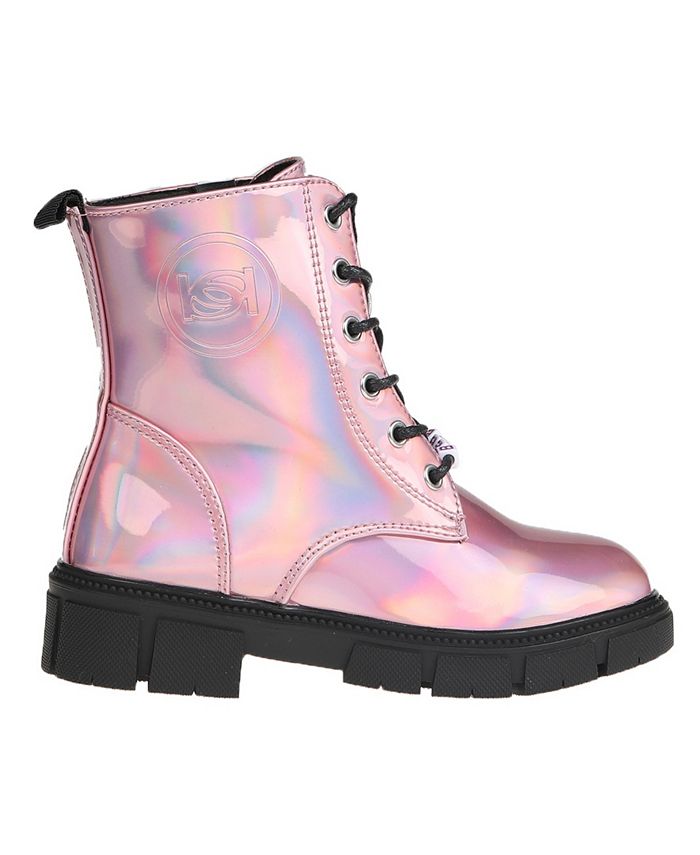 bebe Little Girls Comfy Lace-Up Combat Round Toe Mid Calf Boots with ...