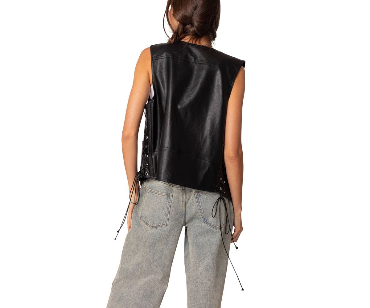 Edikted Kara Oversize Lace-up Faux Leather Vest In Black | ModeSens