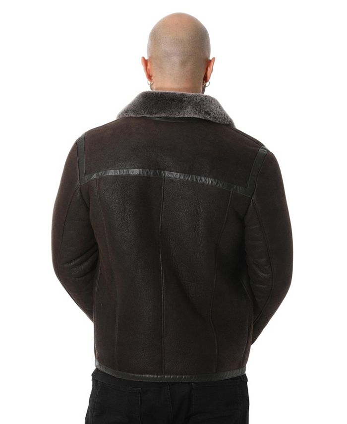 Furniq UK Men's Leather Jacket, Washed Brown with Brissa Wool - Macy's