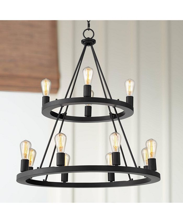Franklin Iron Works Lacey Black Wagon Wheel Chandelier Lighting 29 1/4 ...