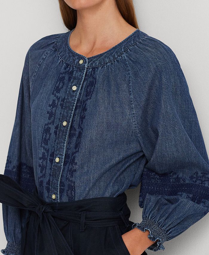 Lauren Ralph Lauren Women's Embroidered Denim Shirt - Macy's