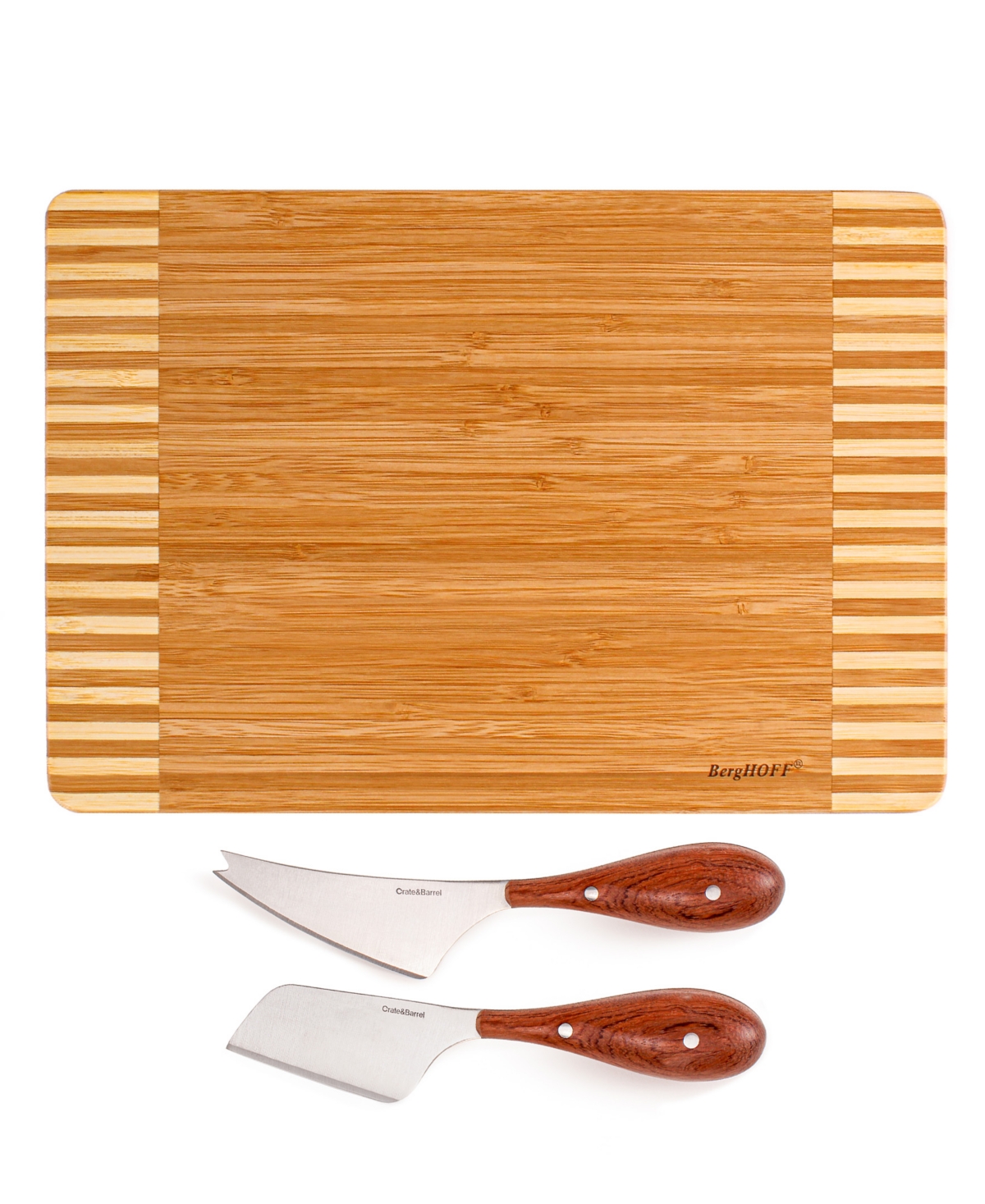 BergHOFF Bamboo 3 Piece Rectangular Two-Toned Board and Aaron Probyn Cheese Knives Set - Brown