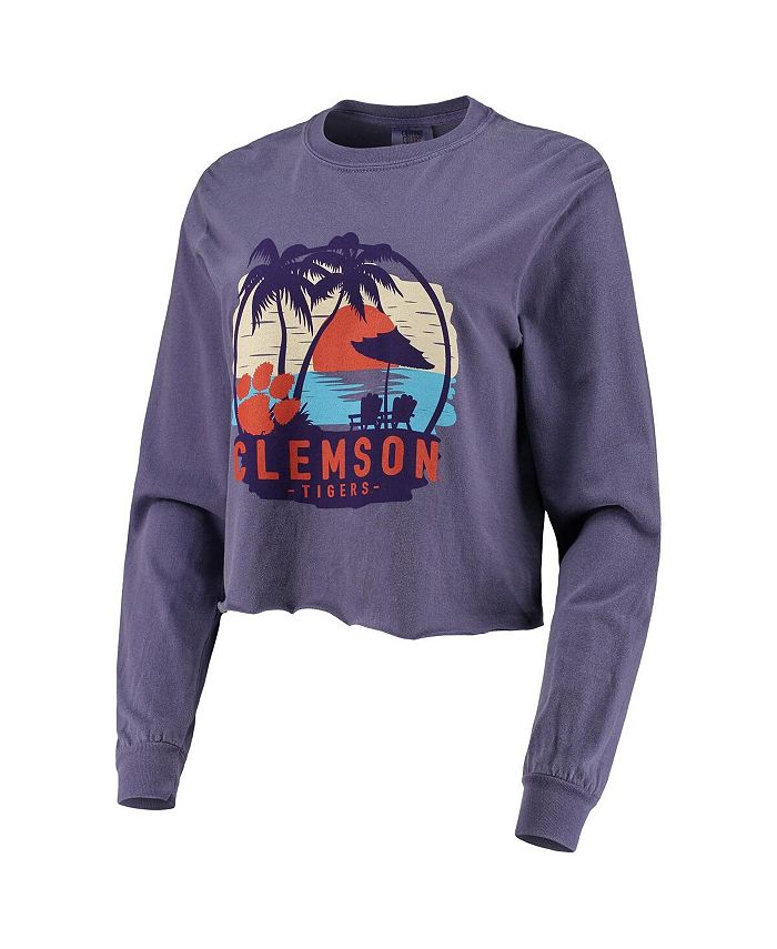 Image One Women's Purple Clemson Tigers Palm Trees Sunset Long Sleeve ...