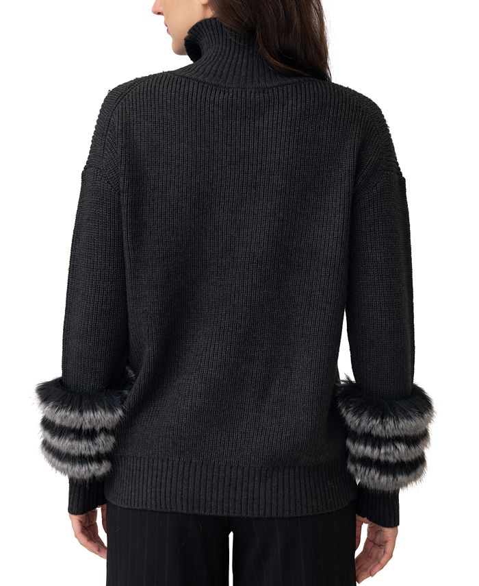 ADRIENNE LANDAU Women's Wool-Cuff Turtleneck Sweater - Macy's