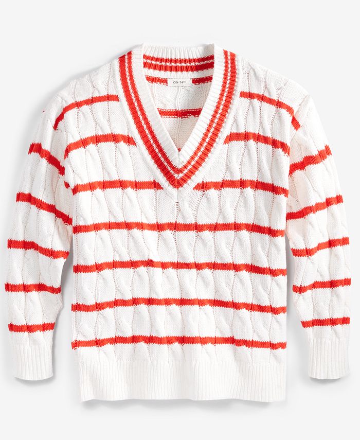 On 34th Women's V-Neck Cable-Knit Rugby Sweater, Created for Macy's ...