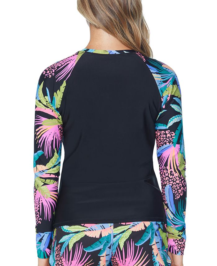 Raisins Juniors' Printed Long-Sleeve Front Zip Rash Guard - Macy's