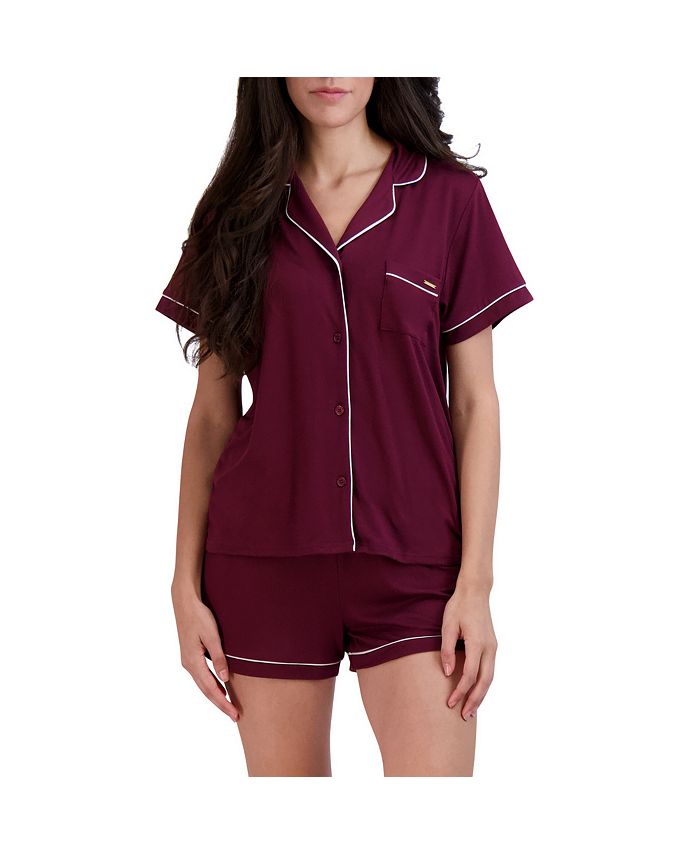 BCBG MAXAZRIA Women's Short Sleeve Notch Collar Top and Shorts Pajamas ...