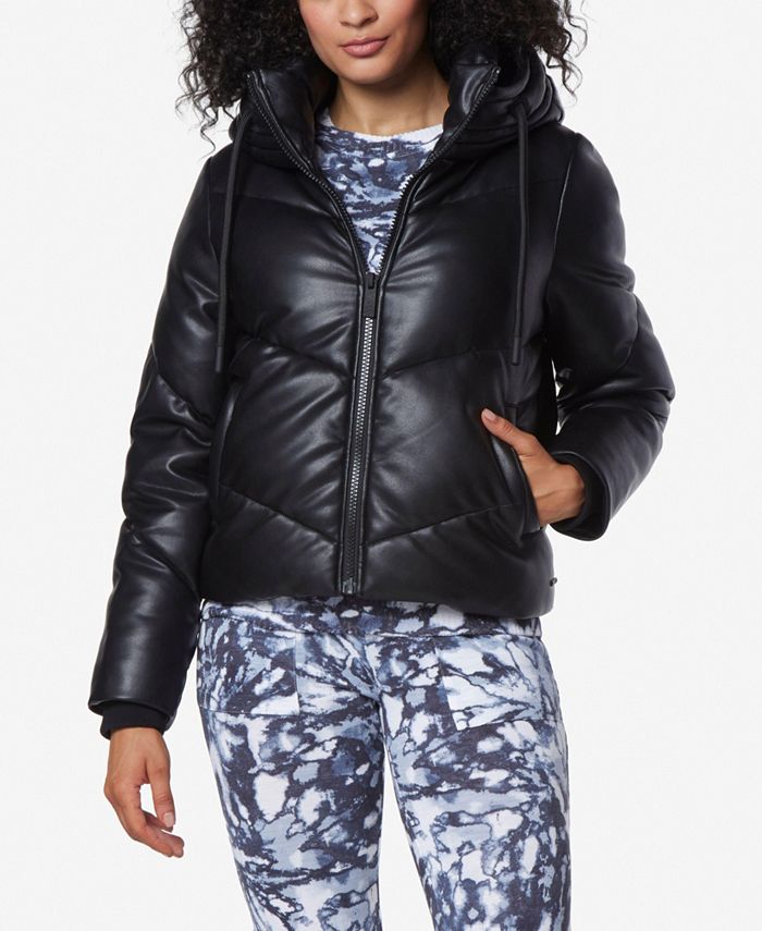 Andrew Marc Sport Women's Faux Leather Hooded Puffer Jacket - Macy's