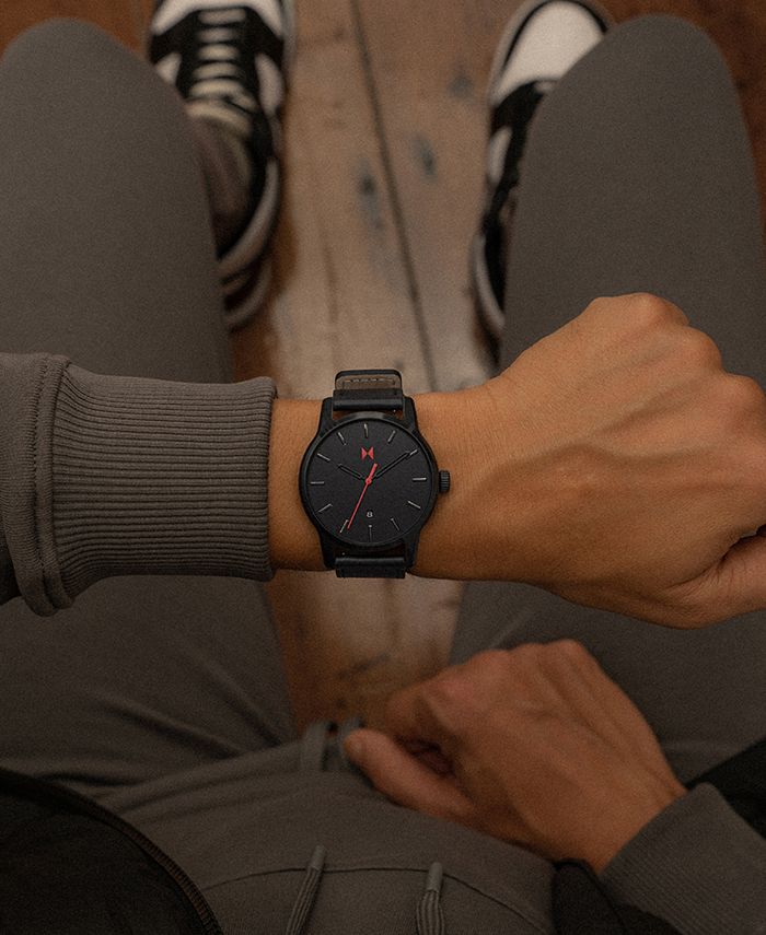 MVMT Men's Classic II Black Leather Strap Watch 44mm - Macy's