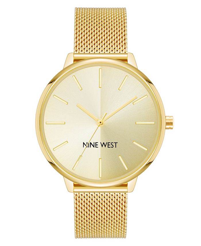 Nine West Women's Quartz Gold-Tone Stainless Steel Mesh Band Watch ...