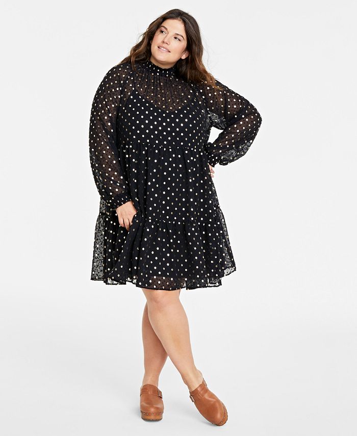 On 34th Women's Metallic Clip-Dot Tiered Trapeze Dress, Created for ...