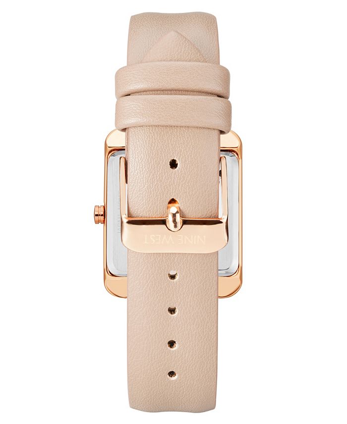 Nine West Women's Quartz Square Light Pink Faux Leather Band Watch ...