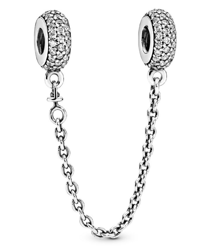 Pandora Sterling Silver Sparkling Pave Safety Chain Charm - Macy's