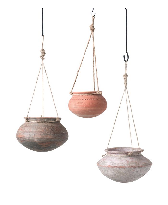 Storied Home Medium Hanging Clay Pot with Jute Hanger - Macy's