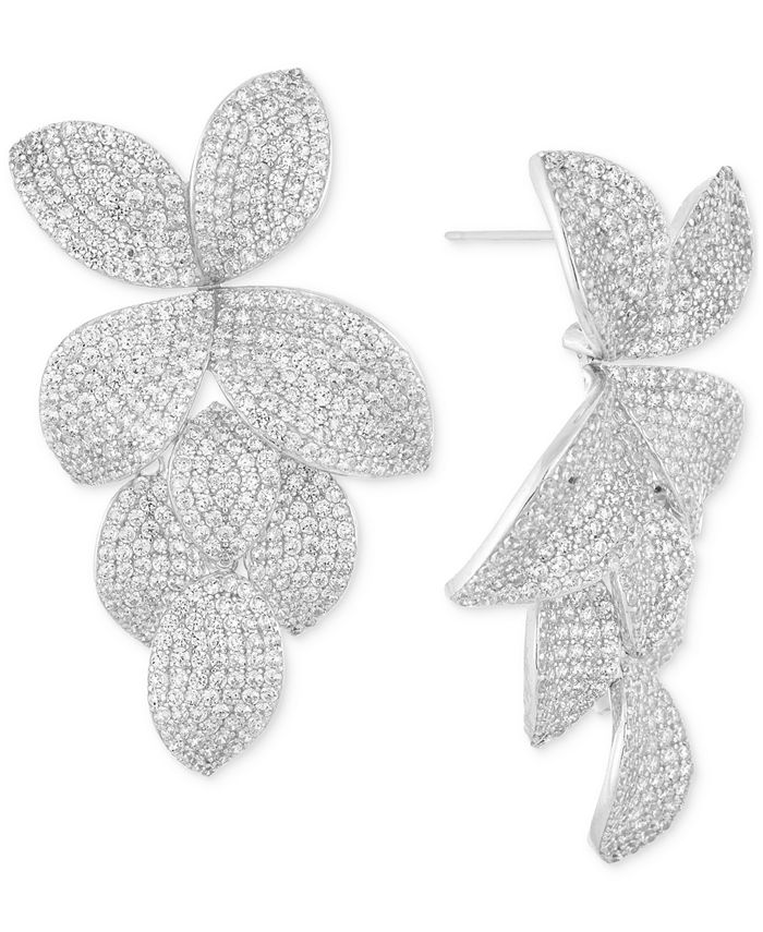 by Adina Eden Rhodium-Plated Pavé Flower Petals Drop Earrings - Macy's