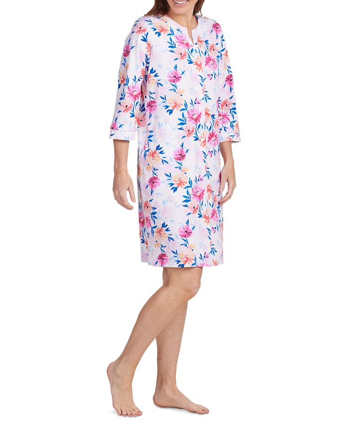 Miss Elaine Women's Floral-Print Short Knit Gripper Robe - Macy's