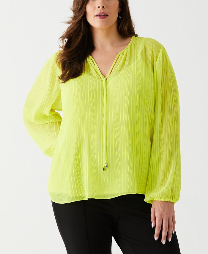 ELLA Rafaella Plus Size Pleated Balloon Sleeve Blouse - Macy's