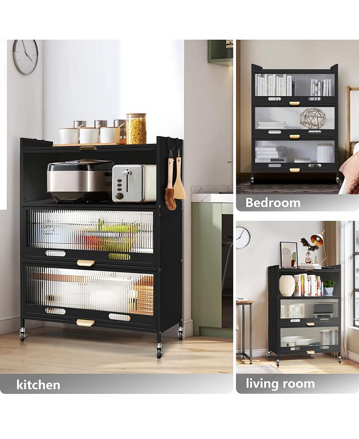 Mega Casa 3 Door Accent Cabinet, 4 Tier Kitchen Organizer Shelf, White ...