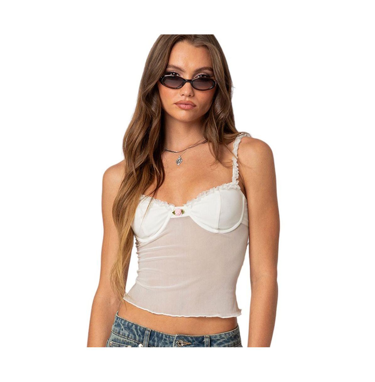 Click here for Edikted Womens Lidia Sheer Mesh Bra Top - White prices