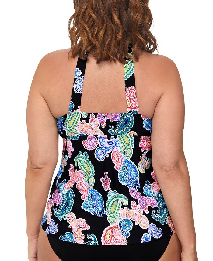Island Escape Plus Size Leilani Paisley Print H Back Tankini Top