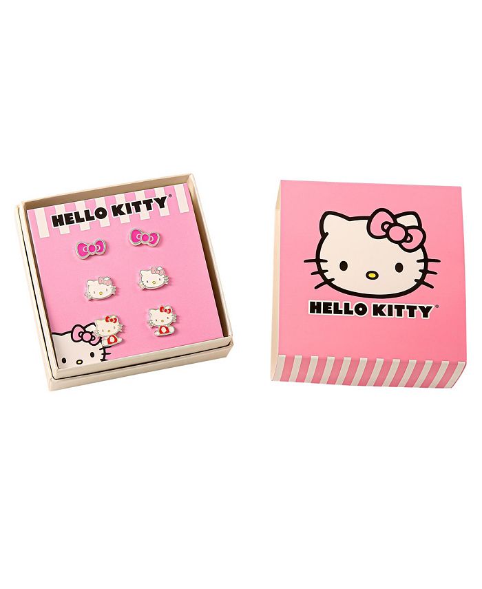 Hello Kitty Sanrio Silver Plated and Enamel Stud Earrings Set - 3 Pairs ...