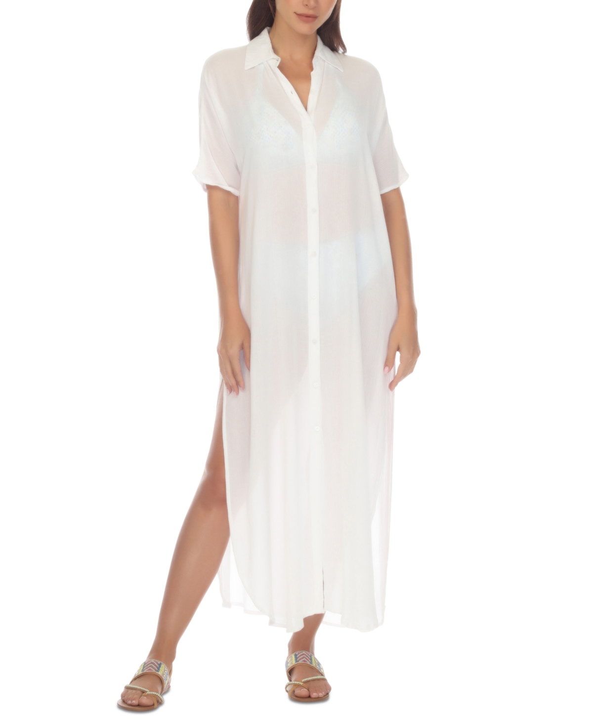 Click here for Raviya Womens Button-Down Maxi Dress Cover-Up - Wh... prices